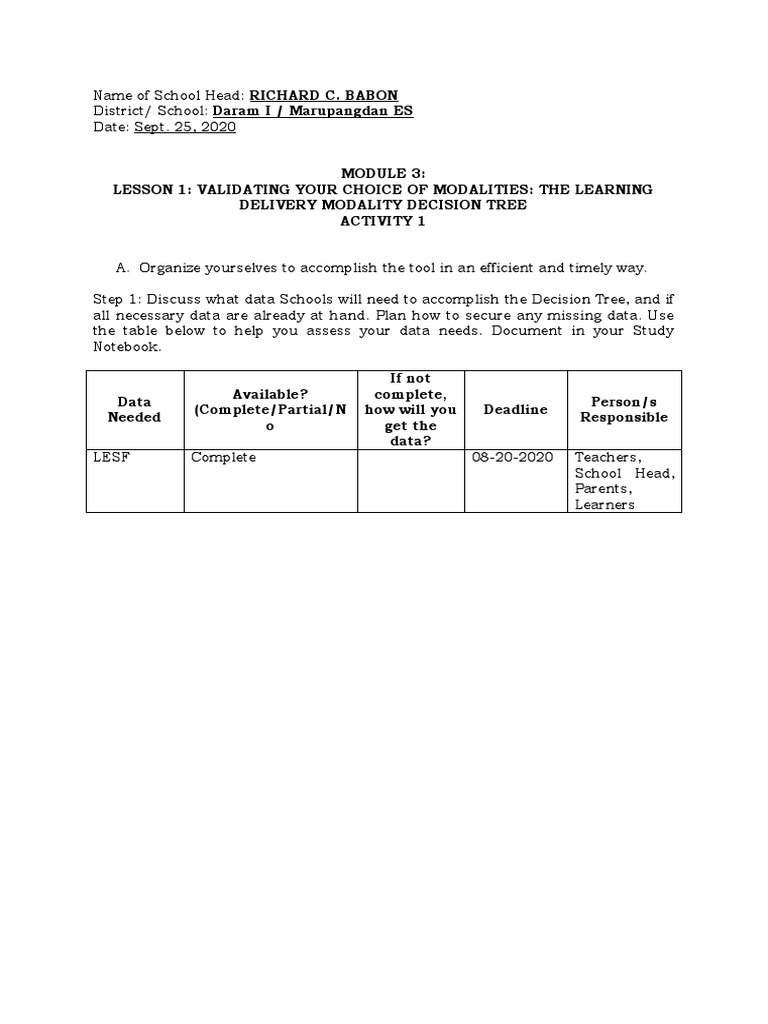 Module 3 Lesson 1 Activity 1 | PDF