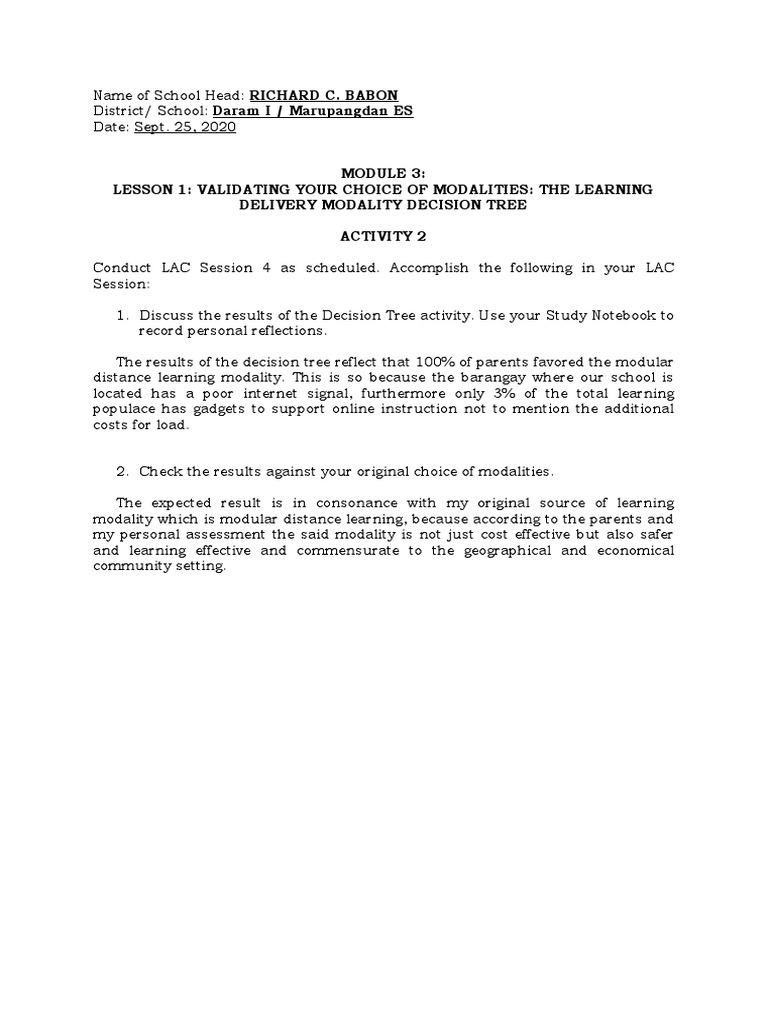 Module 3 Lesson 1 Activity 2 | PDF