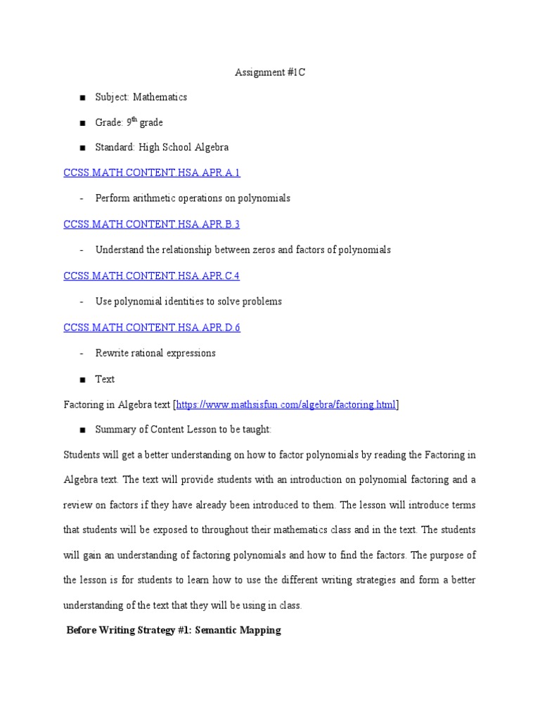 Writing Lesson Plan 1c Pdf Factorization Polynomial 2582