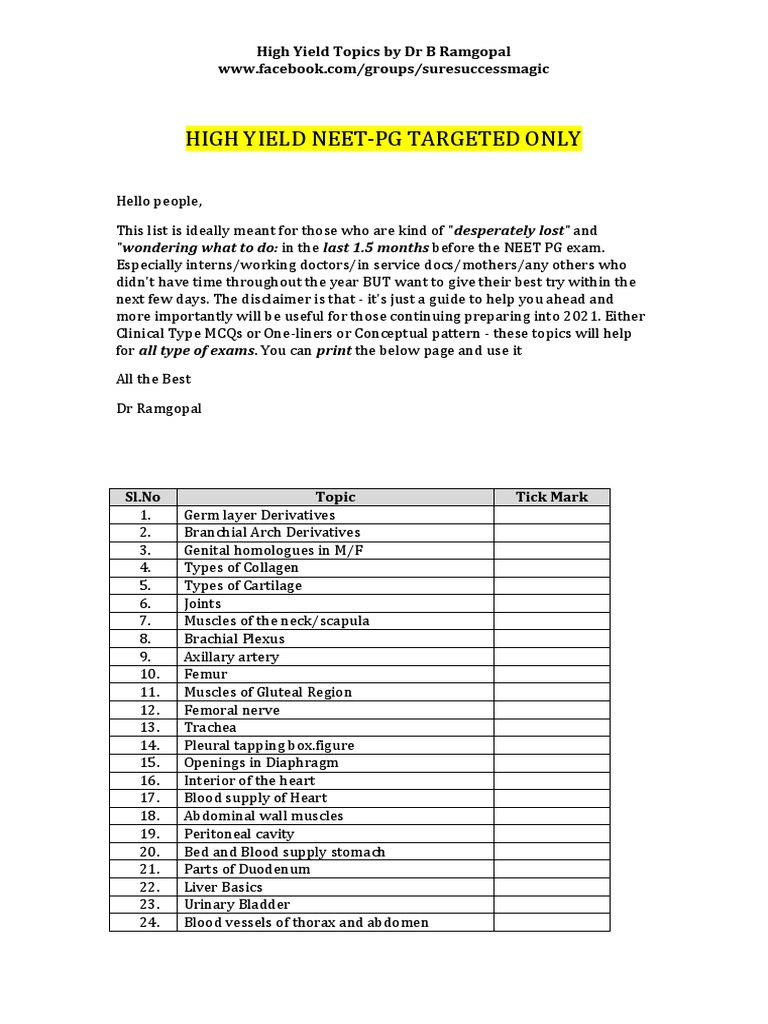 High Yield Topics | PDF | Anesthesia | Abdomen