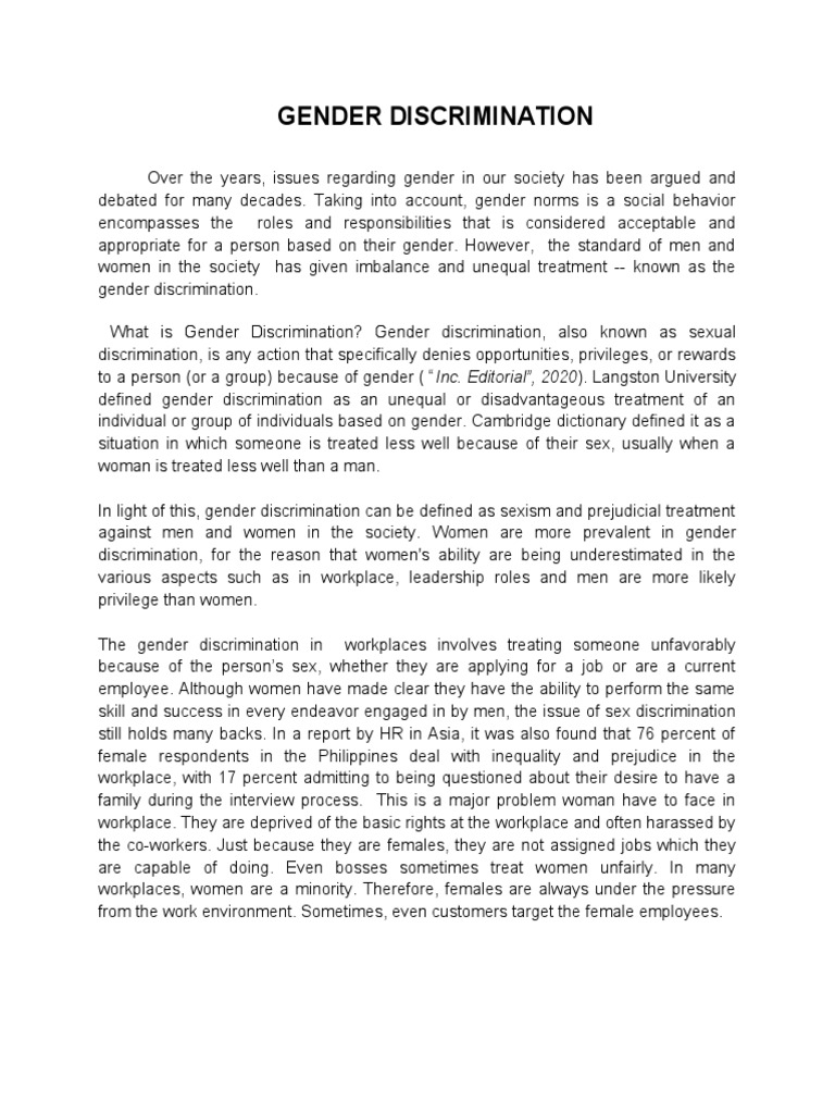 Discrimination Paper | PDF | Discrimination | Gender Inequality