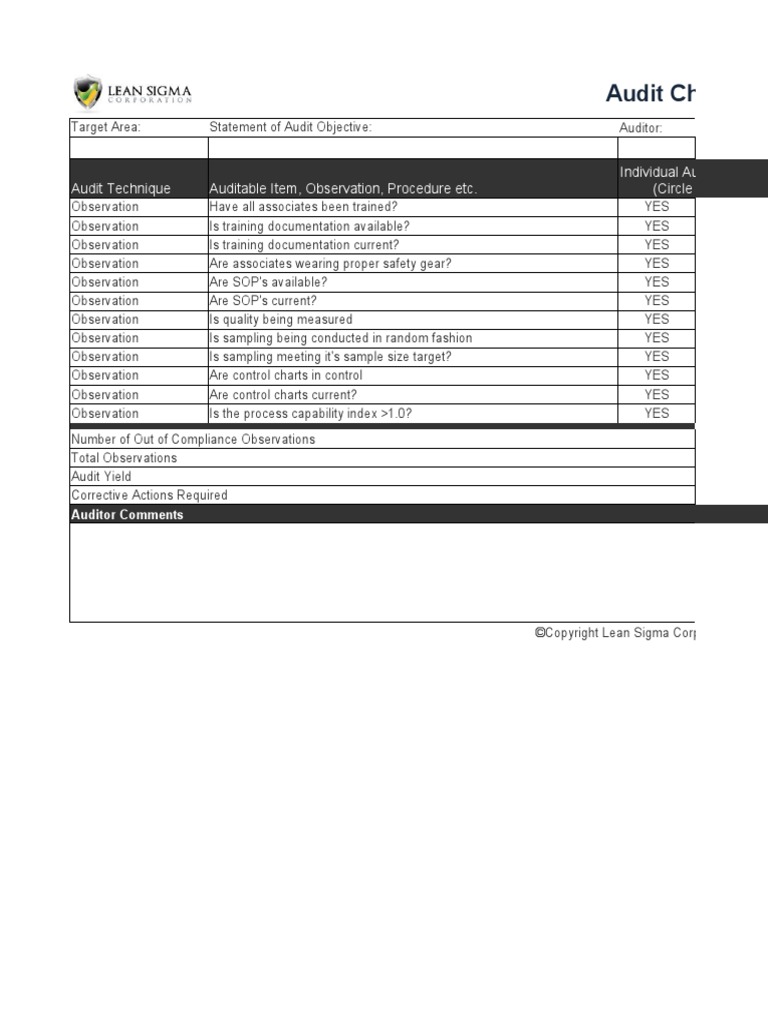 Audit Checklist: Audit Technique Auditable Item, Observation, Procedure ...
