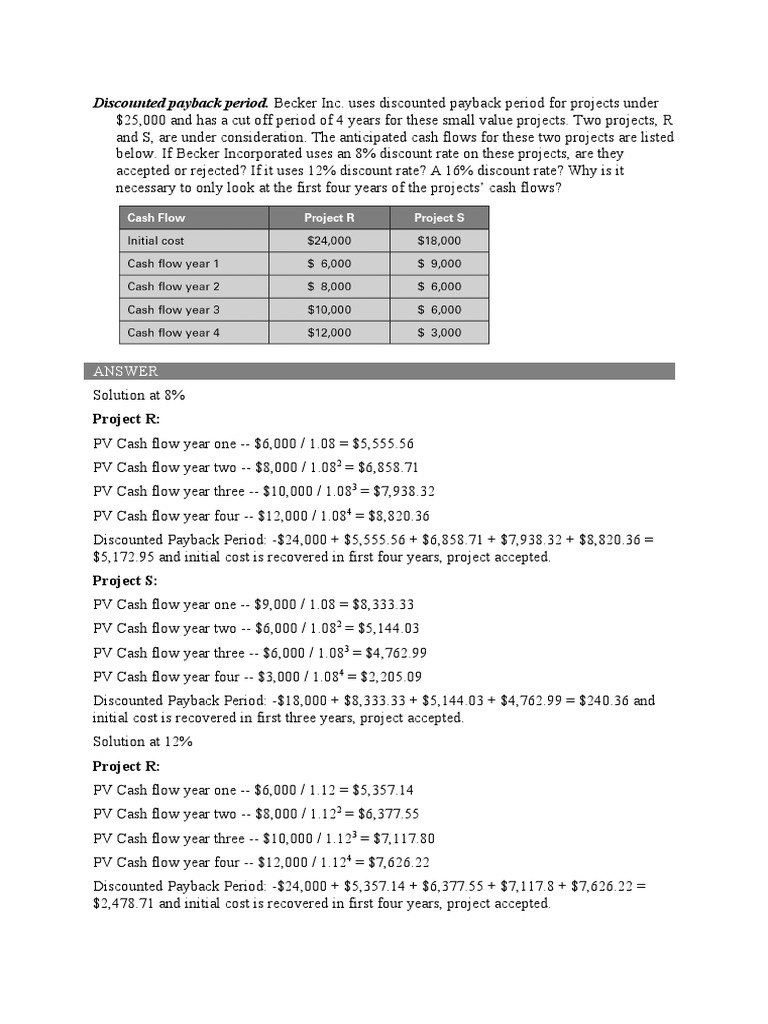 Discounted Payback Period 2 | PDF | Discounted Cash Flow | Management ...