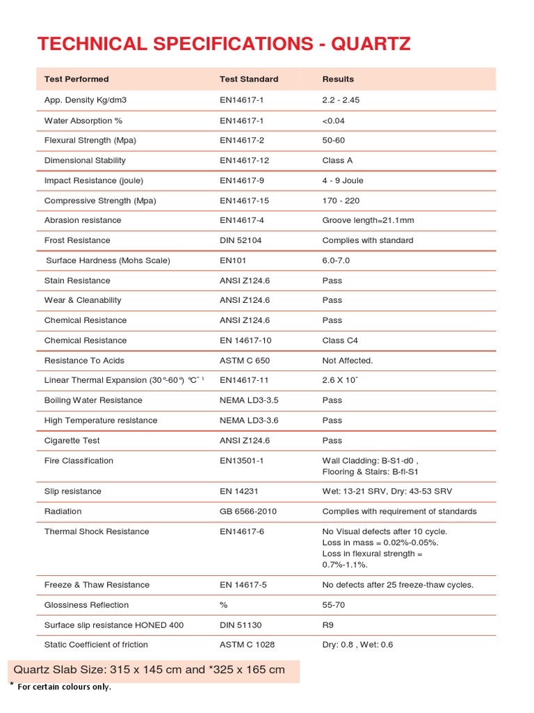 Quartz Technical Specifications Summary | PDF | Physical Chemistry ...