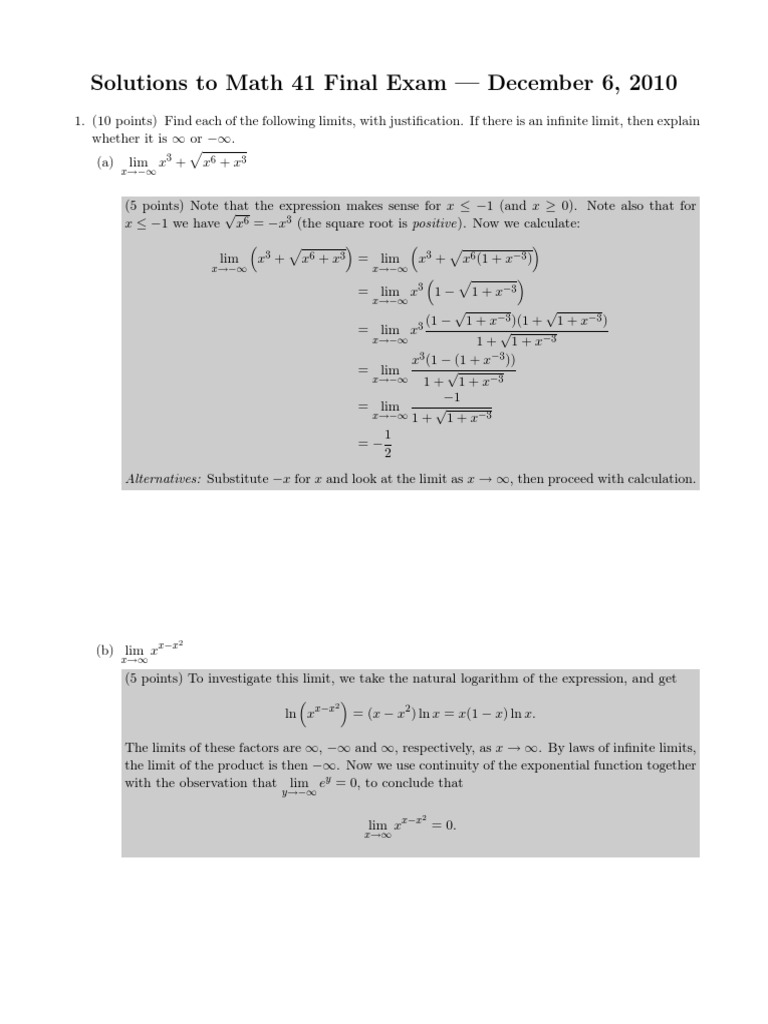Solutions and Insights into the Math 41 Final Exam | PDF | Integral ...