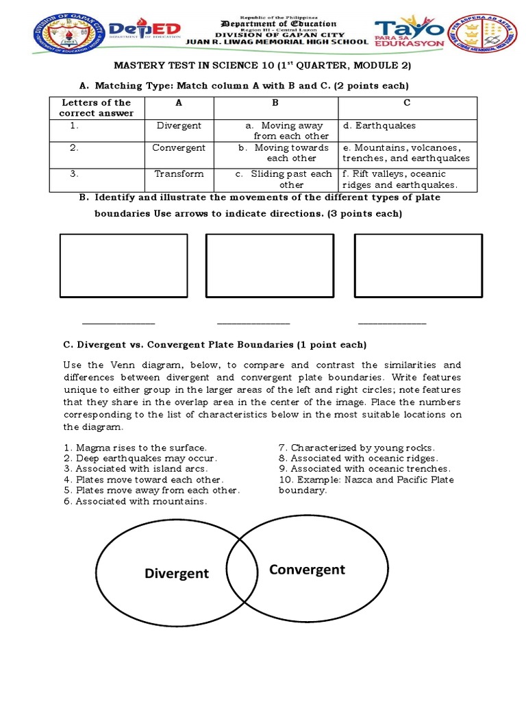 MASTERY TEST IN SCIENCE 10 Module 2 and 3 | PDF | Plate Tectonics ...