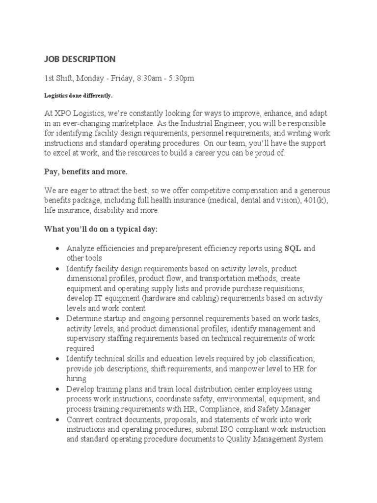 Usual JD Example For IE Job | PDF | Reliability Engineering | Design