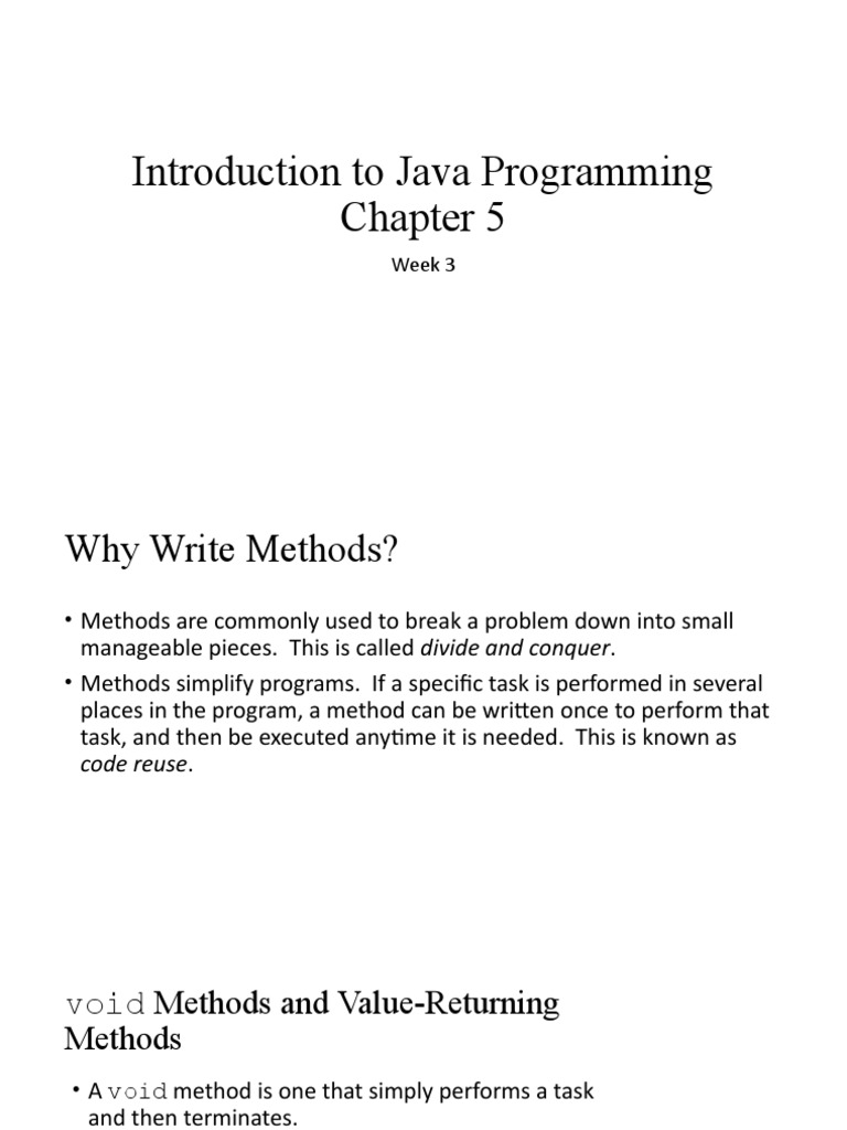Introduction To Java Programming Week 3 Pdf Parameter Computer Programming Method