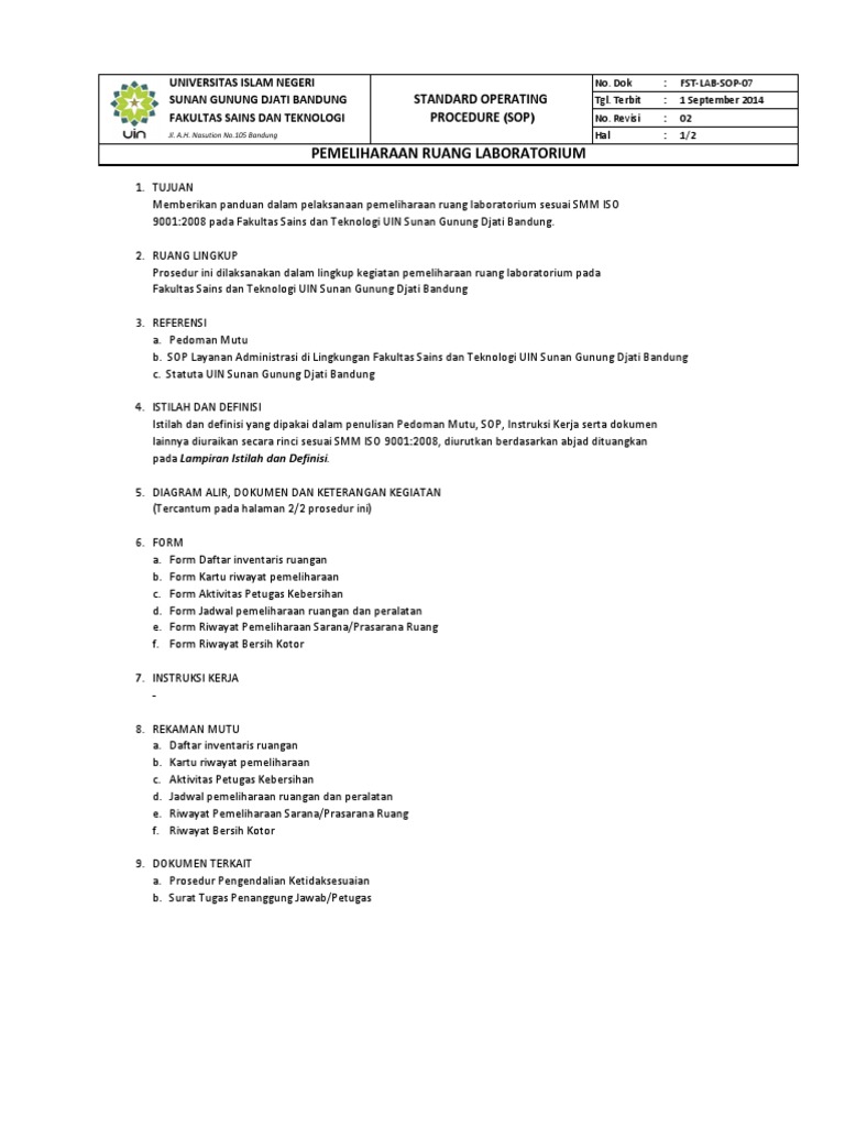 07 Sop Pemeliharaan Ruang Laboratorium | PDF