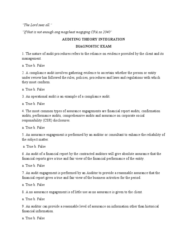 Diagnostic Exam Aud Theo | Download Free PDF | Auditor's Report ...