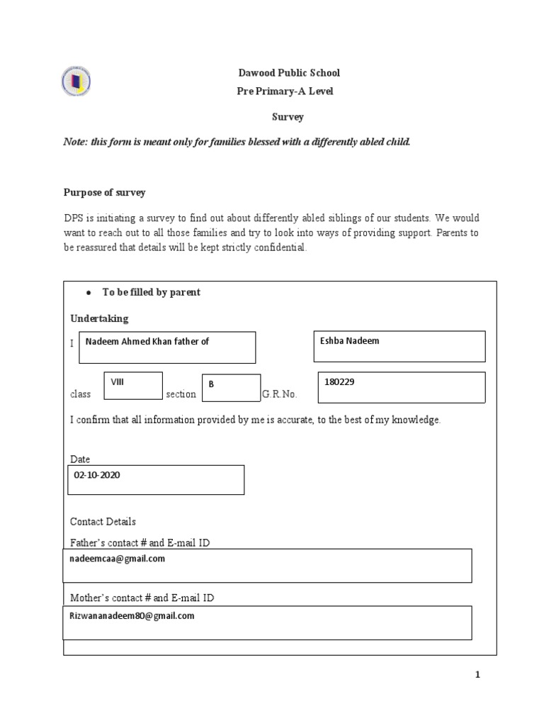 Special Needs Survey Form | PDF | Disability | Behavioural Sciences