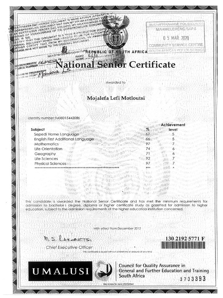 Matric Certificate | PDF