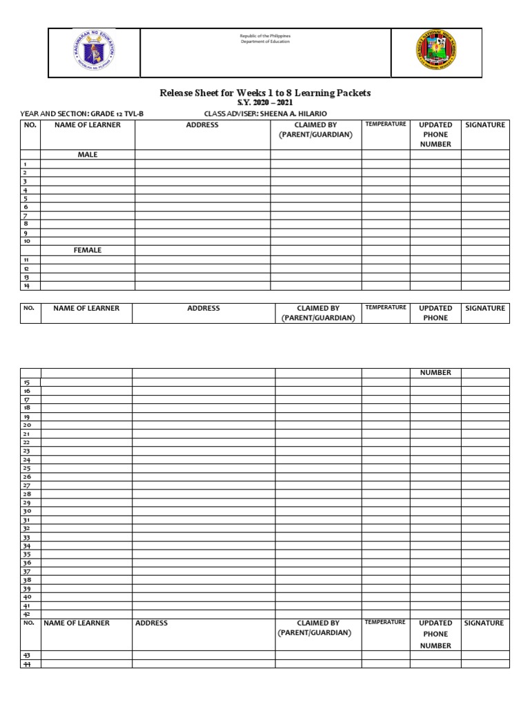 TLE Release-Sheet-Copy 1 | PDF