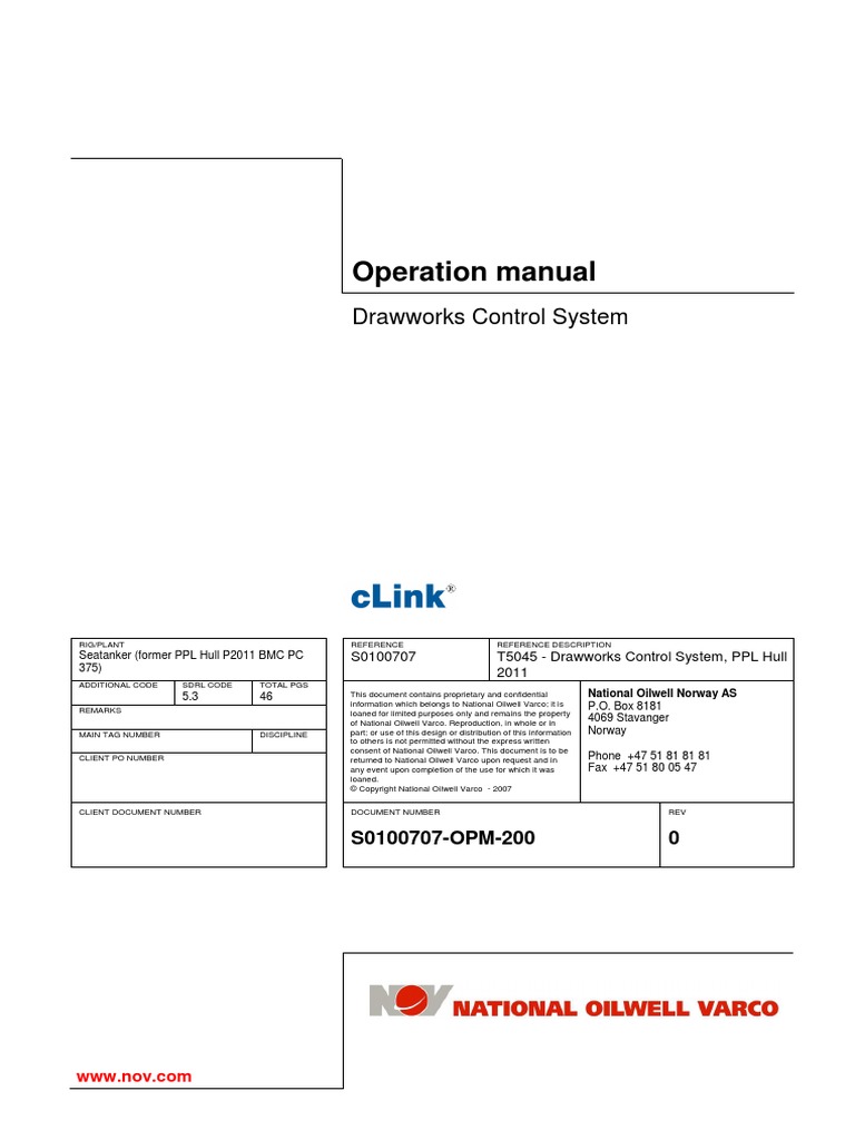 Drawworks Operation Manual S0100707-OPM-200 - Rev. 0 | PDF | Brake ...