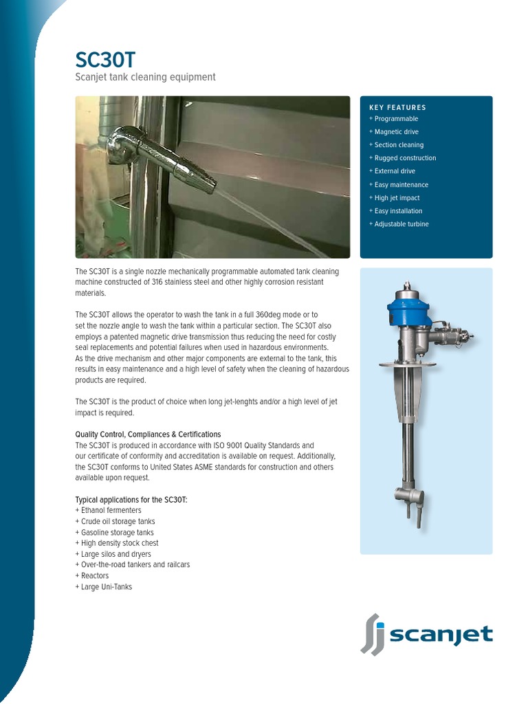 Scanjet Tank Cleaning Equipment: Key Features | PDF | Jet Engine | Tanks