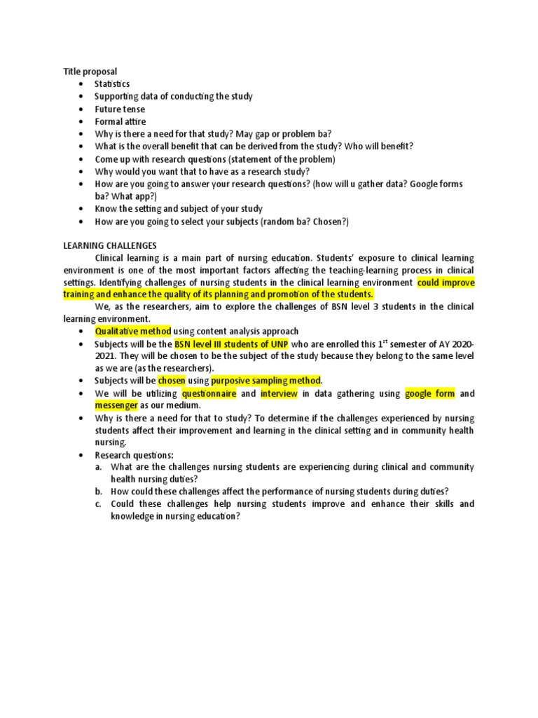 Title Proposal Guide Questions | PDF