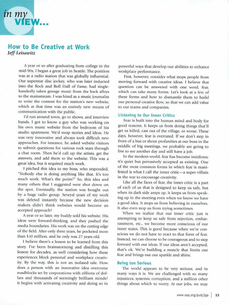 How To Be Creative at Work | PDF | Creativity