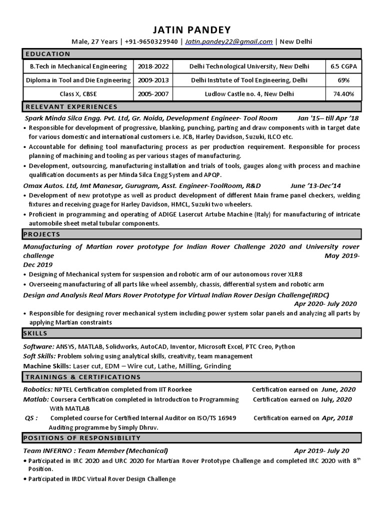Jatin Pandey: Education | PDF | Engineering | Manufacturing And Engineering