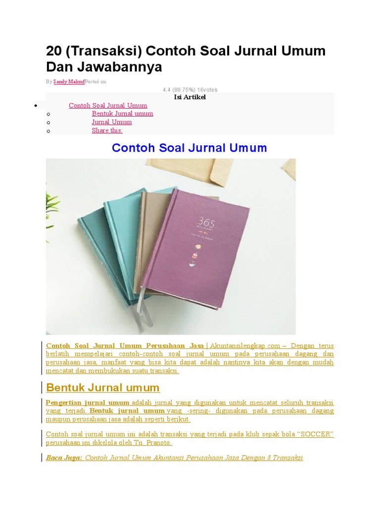 20 Contoh Soal Jurnal Umum Akuntansi | PDF | Pengelolaan Keuangan ...