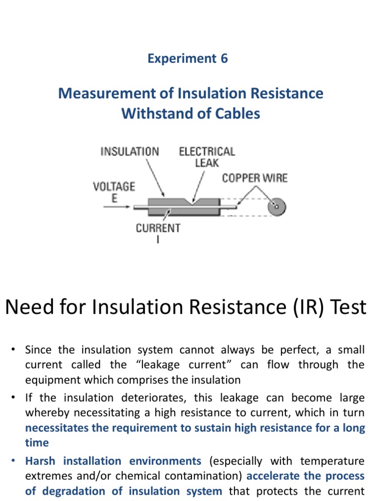 Measurement of Insulation Resistance Withstand of Cables: Experiment 6 ...