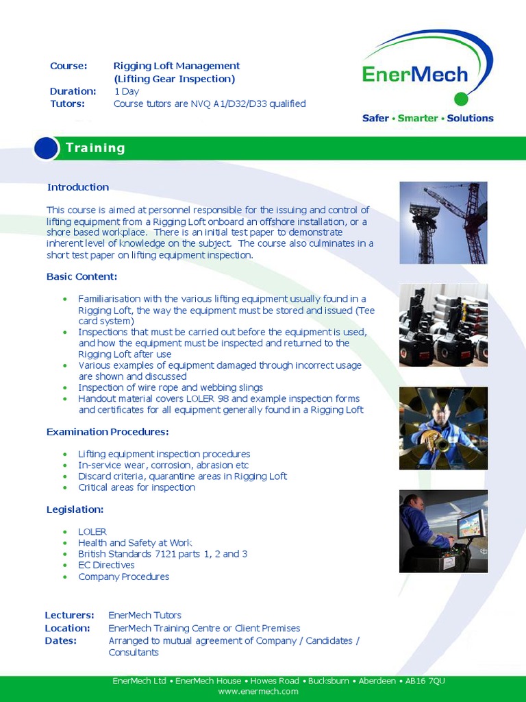 Training: Course: Rigging Loft Management (Lifting Gear Inspection ...