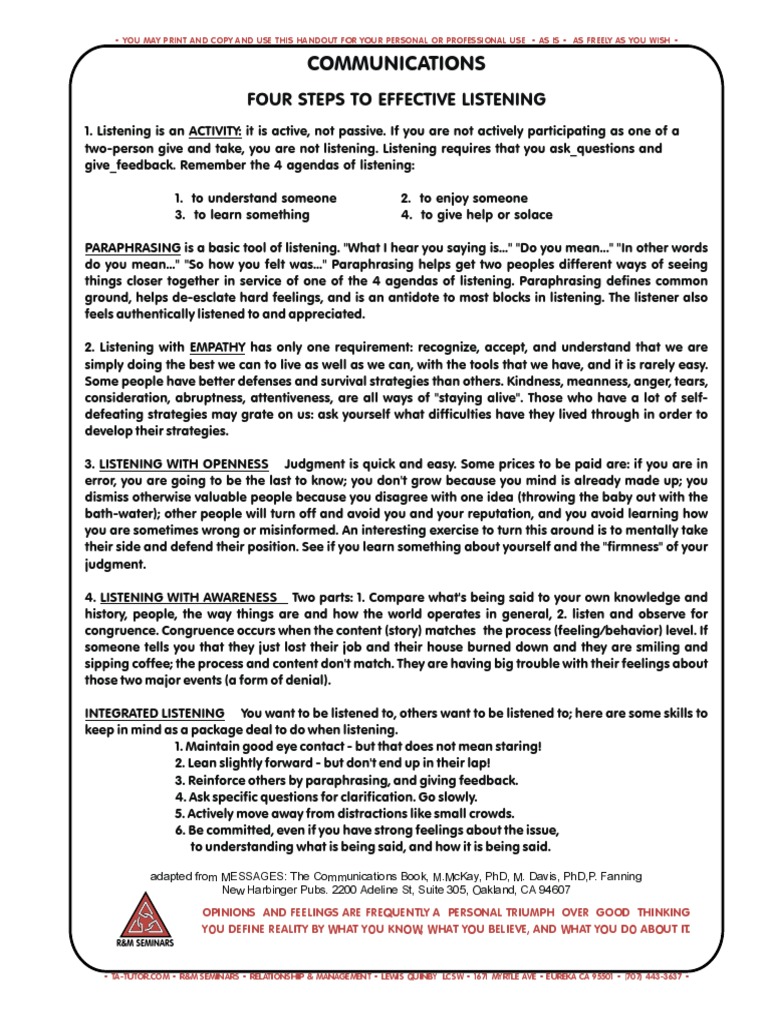 Communications: Four Steps To Effective Listening | PDF | Action (Philosophy) | Communication