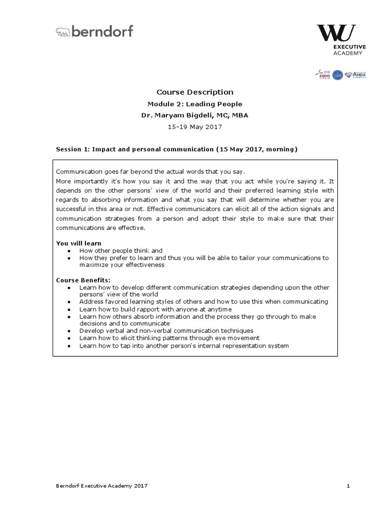 Course Description: Module 2: Leading People Dr. Maryam Bigdeli, MC ...