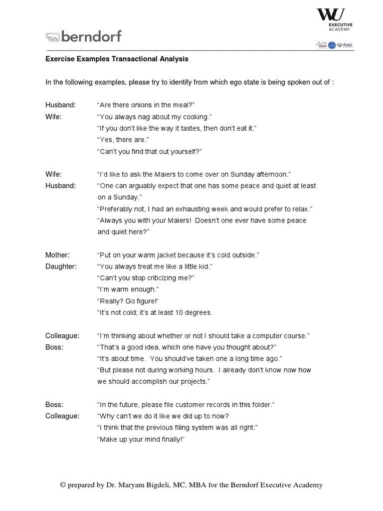 Exercise Examples Transactional Analysis | PDF