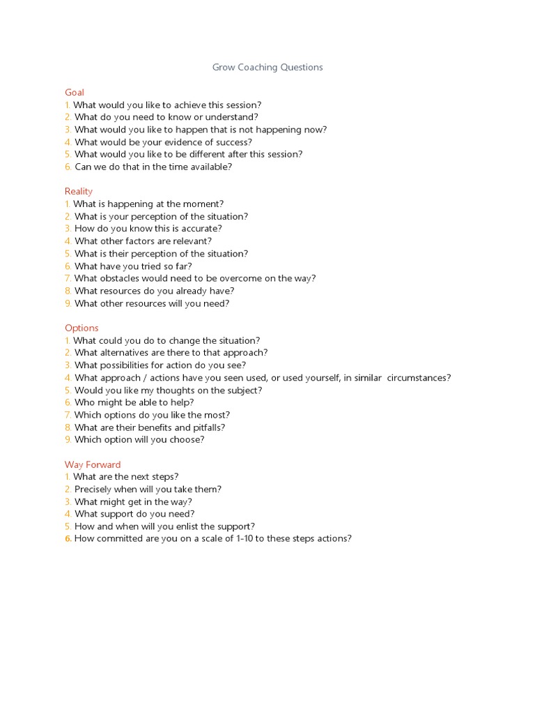Grow Coaching Questions | PDF | Career & Growth