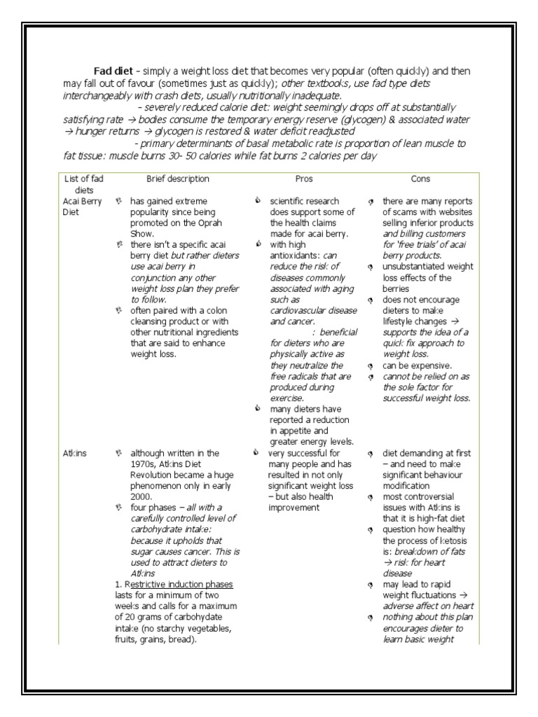 Fad Diets: A Comparison of Popular Weight Loss Plans and Their ...