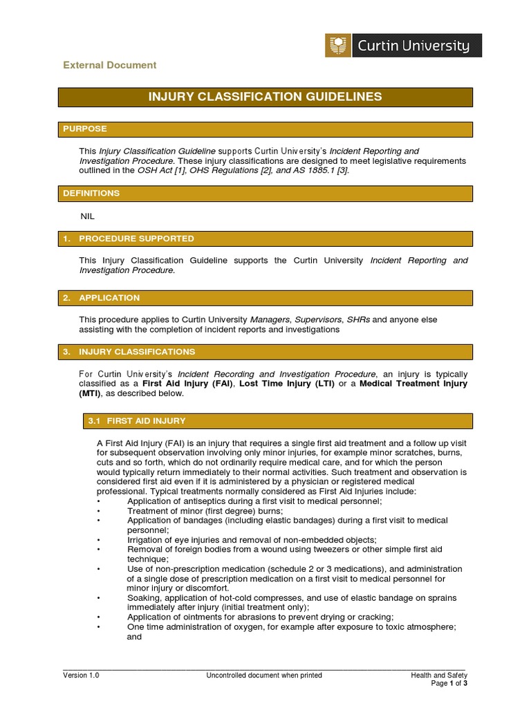 Injury Classification Guideline PDF | PDF | First Aid | Surgical Suture