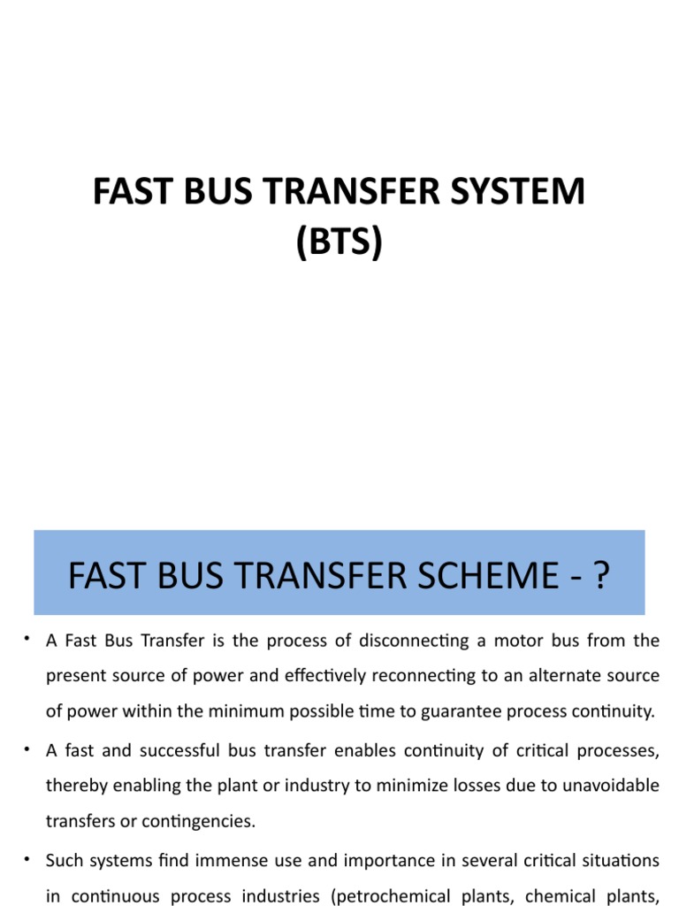 Fast Bus Transfer System (BTS) | PDF | Switch | Electrical Engineering