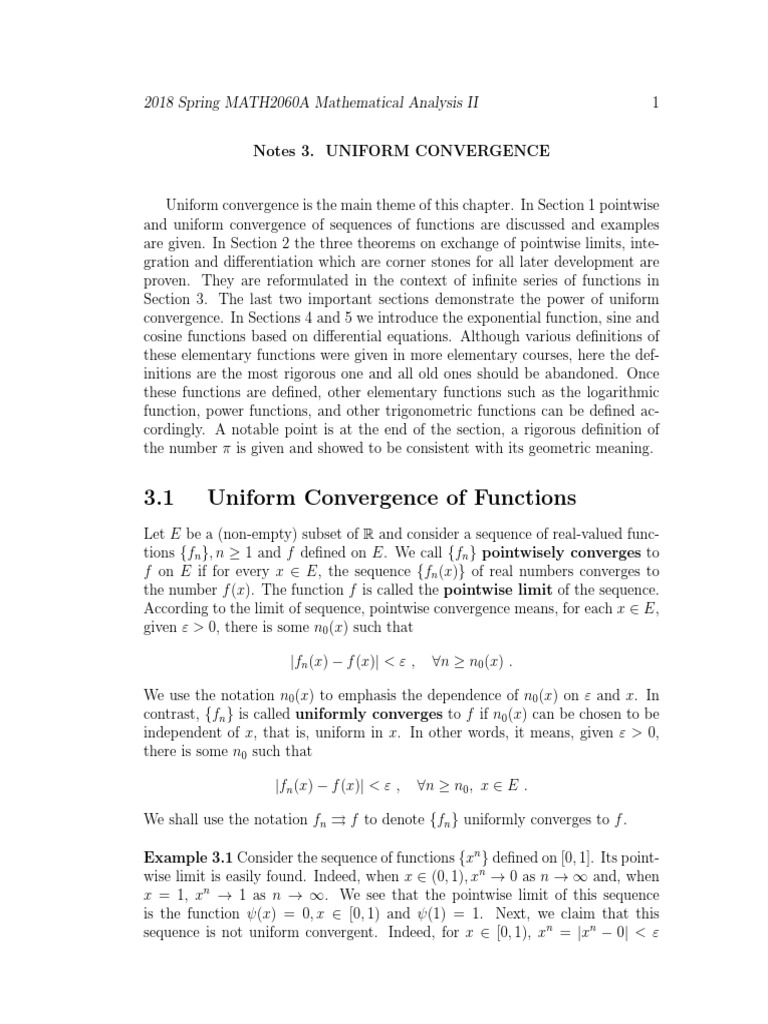 Notes 3. Uniform Convergence 2018 | PDF | Logarithm | Function ...