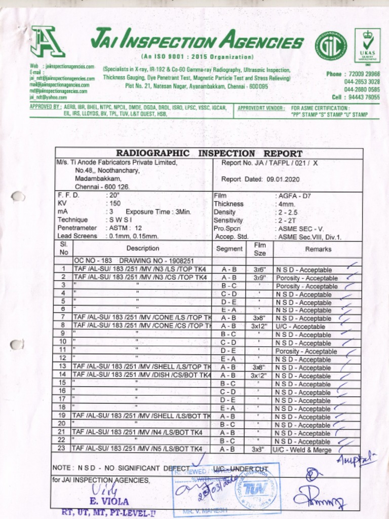 Radiography Test Report | PDF