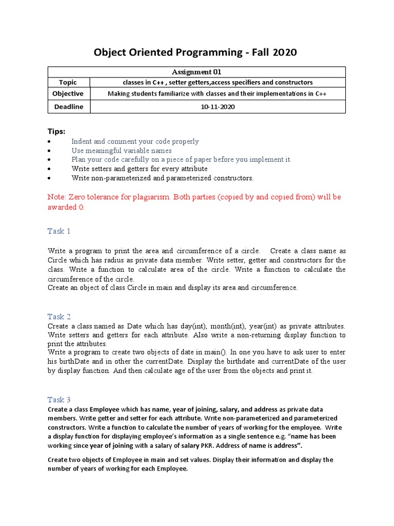 Object Oriented Programming - Fall: Tips | PDF | Constructor (Object ...