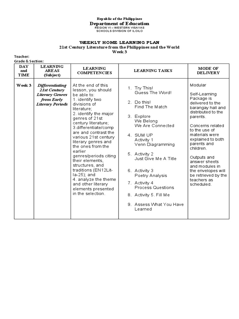 21st Century WHLP WK3 | PDF | Genre | Behavior Modification