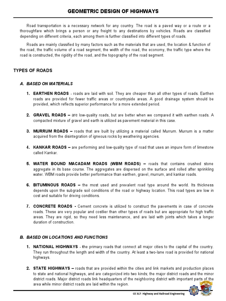 Geometric Design Considerations for Roadway Classification and Cross ...