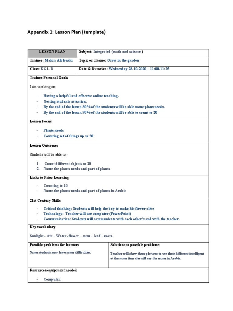 KG1 Integrated Lesson Plan: Plants & Counting | PDF | Lesson Plan ...