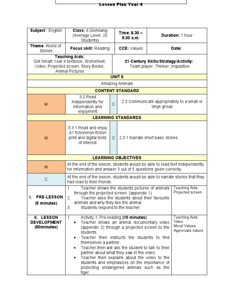 Lesson Plan Year 4 | PDF | Lesson Plan | Teachers
