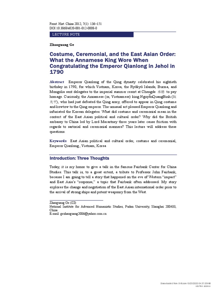 Costume, Ceremonial, and The East Asian Order: What The Annamese King ...