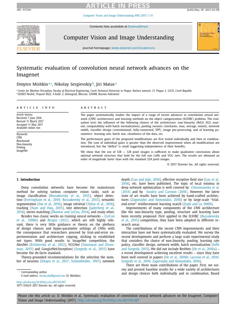 Systematic Evaluation of Convolution Neural Network Advances On The Imagenet-2017 | PDF ...