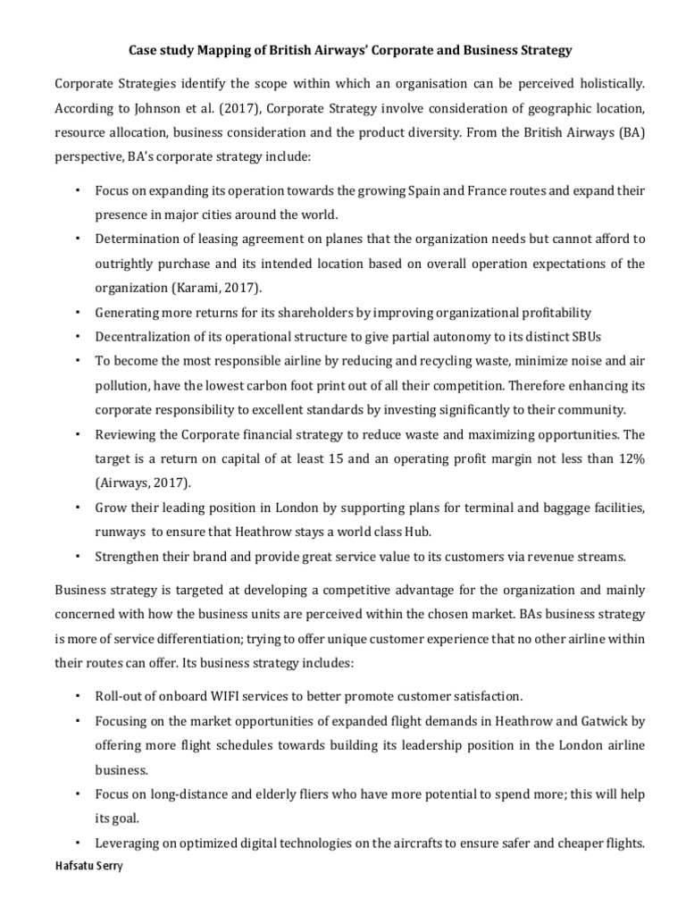 Case Study Mapping of British Airways' Corporate and Business Strategy ...