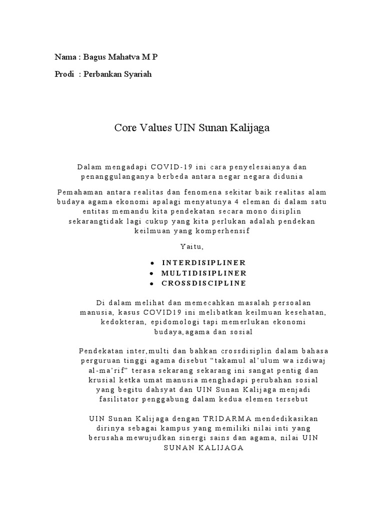 Core Values UIN Sunan Kalijaga | PDF