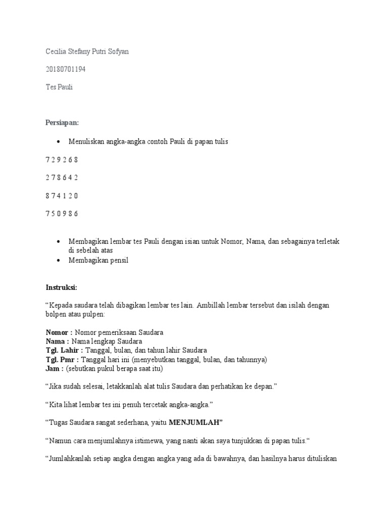 Tes Pauli | PDF | Metode & Bahan Ajar | Griya & Taman