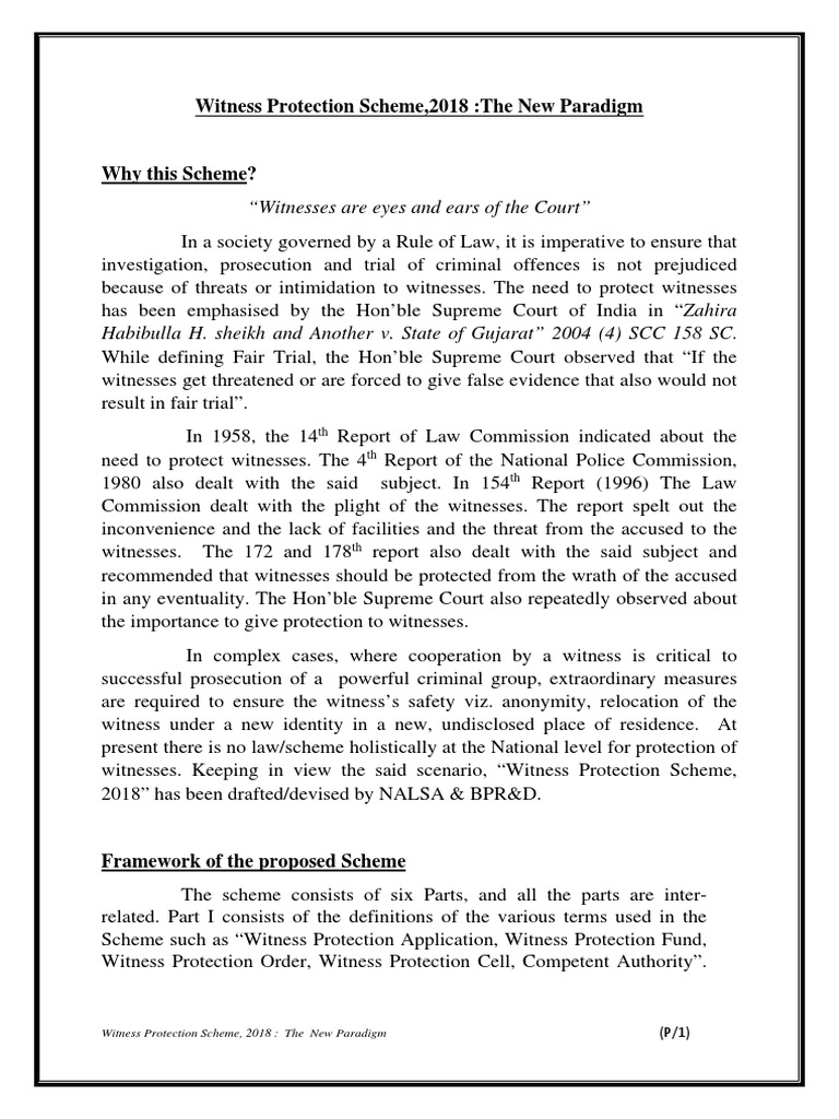 Witness Protection Scheme, 2018: Establishing a Comprehensive Framework ...