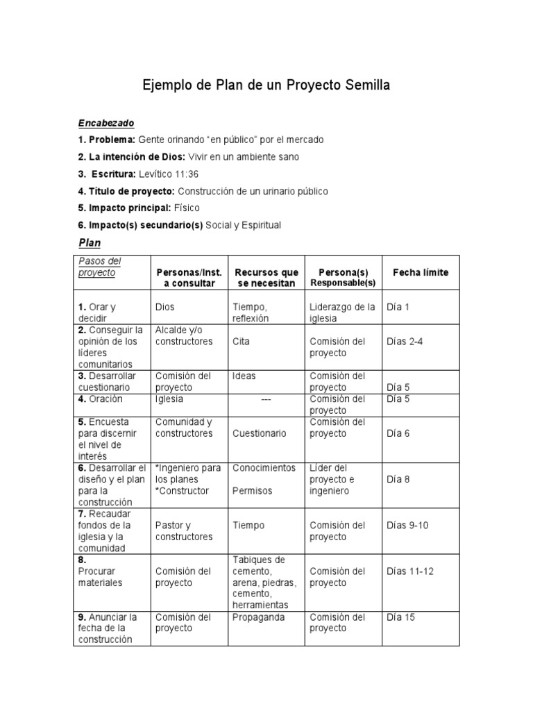 Ejemplo de Plan Semilla PDF | PDF