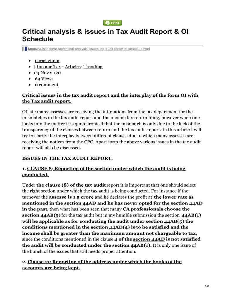 Critical Analysis Amp Issues in Tax Audit Report Amp OI Schedule | PDF ...