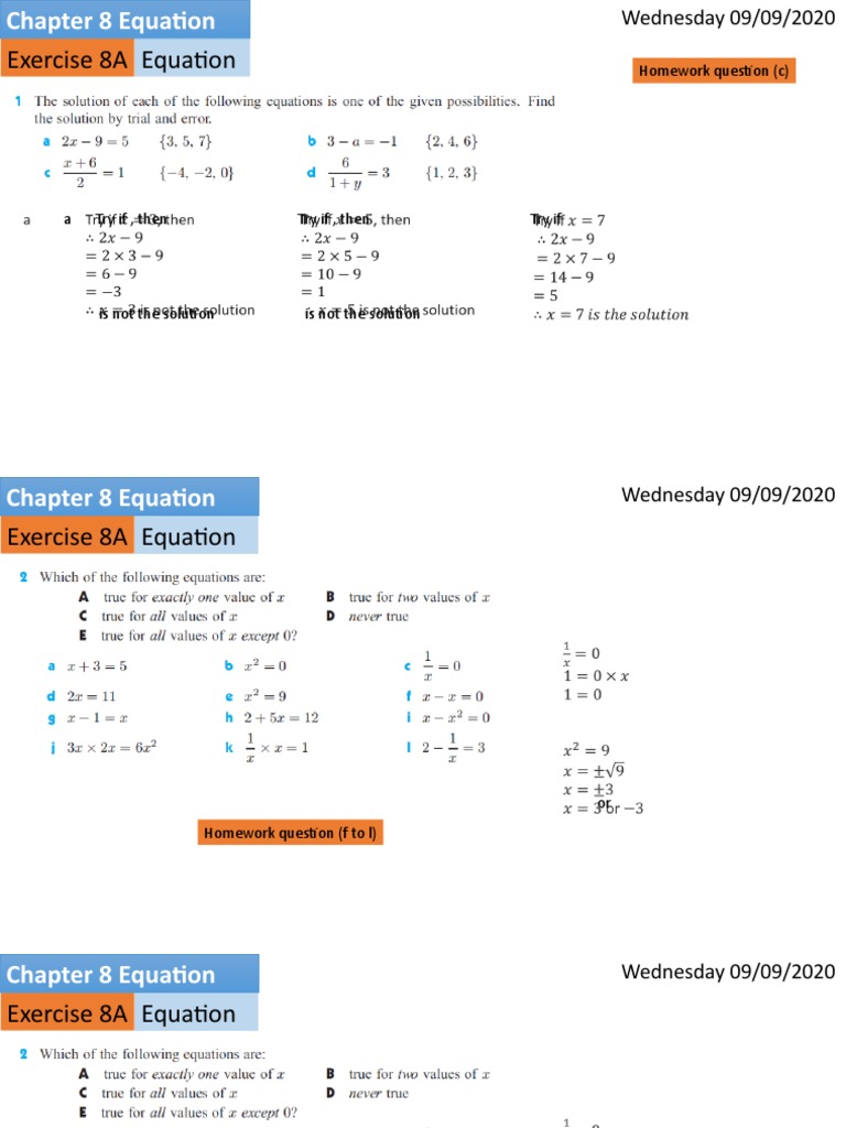 Exercise 8A Equation: Homework Question (C) | PDF | Mathematical ...