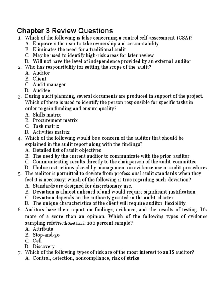 Chapter 3 Audit Review Questions | PDF | Auditor's Report | Audit
