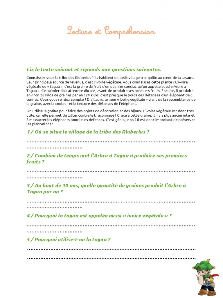 Compréhension de texte : La tagua et les Rluberlus | PDF | Ivoire | Plantes